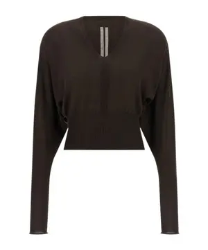 Rick Owens Cropped V-neck Batwing Wool Sweater