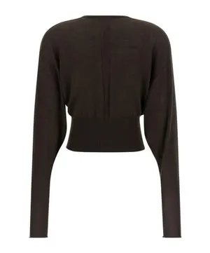 Rick Owens Cropped V-neck Batwing Wool Sweater