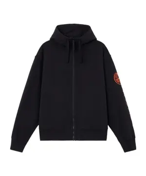 Stone Island Oversized-fit Zip-up Sweatshirt With 'vertical Placement' Print - Black