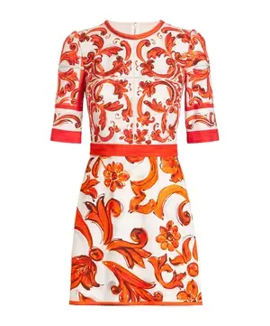 Dolce & Gabbana Round Neck Short Sleeve Printed Mini Dress