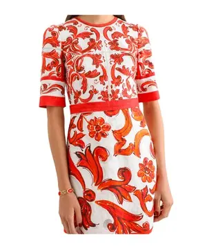 Dolce & Gabbana Round Neck Short Sleeve Printed Mini Dress