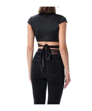 DIESEL® T-reno Wrap-style Cropped Top - Black