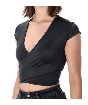 DIESEL® T-reno Wrap-style Cropped Top - Black