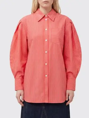 GANNI Striped Balloon-sleeve Shirt - Red