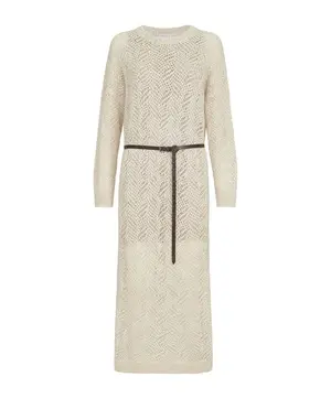 Brunello Cucinelli Dazzling Abstract Leaf Knitted Dress - Nude