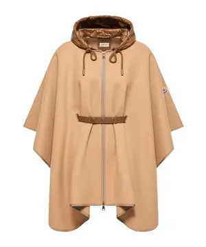 Moncler Hooded Belted Poncho - Beige