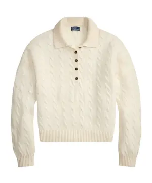 Polo Ralph Lauren Cable Knit Polo Sweater - Beige Cable