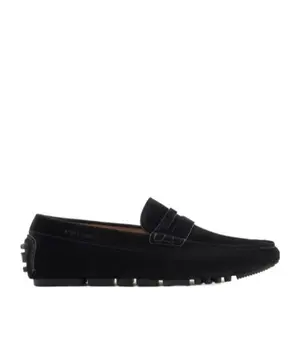 Emporio Armani Suede Leather Slip-on Loafers - Black