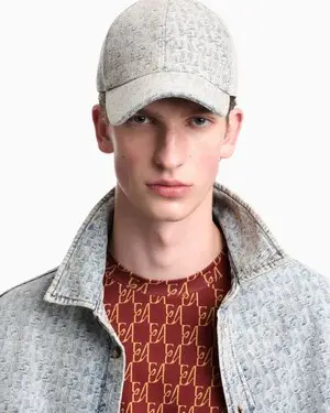 Emporio Armani Cotton Denim Baseball Hat With An All-over Monogram Pattern
