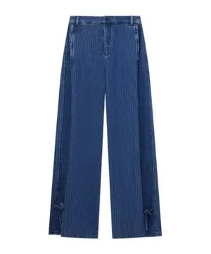 Emporio Armani Five-pocket Pinstriped Denim Pants With Side Bows