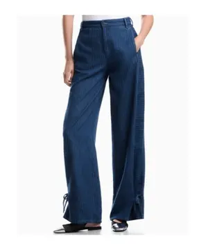 Emporio Armani Five-pocket Pinstriped Denim Pants With Side Bows