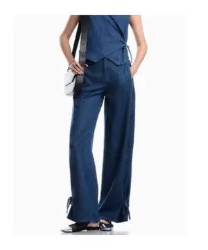 Emporio Armani Five-pocket Pinstriped Denim Pants With Side Bows