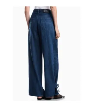 Emporio Armani Five-pocket Pinstriped Denim Pants With Side Bows