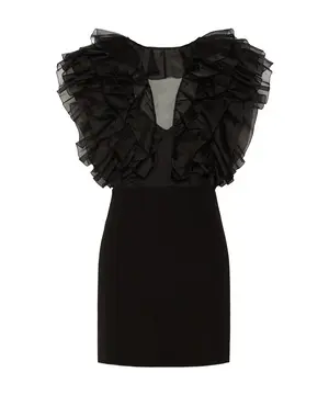 Max Mara Short Silk And Cady Dress With Ruched Bodice