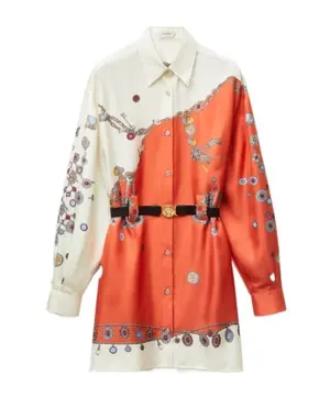 Versace Printed Belted Shirt Dress - Orange