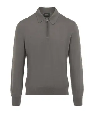Brioni Brioni Long-Sleeve Zip Polo Shirt Gray