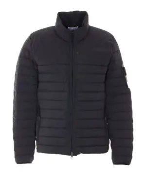 Stone Island Zip-up Down Jacket With Stand Collar - Blue
