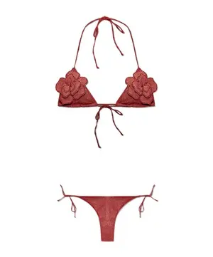 Oseree Lace-up Bikini Set - Red