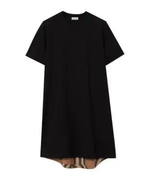 Burberry Check Panel Cotton T-shirt Dress - Black