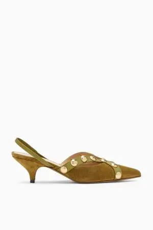 Ulla Johnson Vendome Studded Kitten Heel - Olive