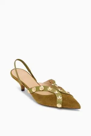 Ulla Johnson Vendome Studded Kitten Heel - Olive
