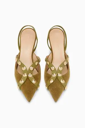Ulla Johnson Vendome Studded Kitten Heel - Olive
