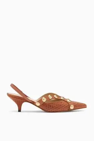 Ulla Johnson Vendome Studded Kitten Heel Slingback - Nutmeg