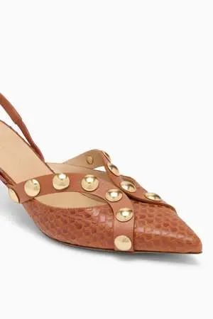 Ulla Johnson Vendome Studded Kitten Heel Slingback - Nutmeg