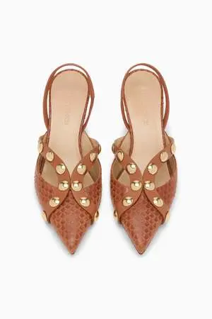 Ulla Johnson Vendome Studded Kitten Heel Slingback - Nutmeg