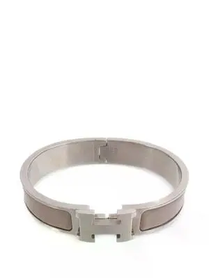 Hermès Tone Enamel H Clasp Hinged Bracelet - Silver