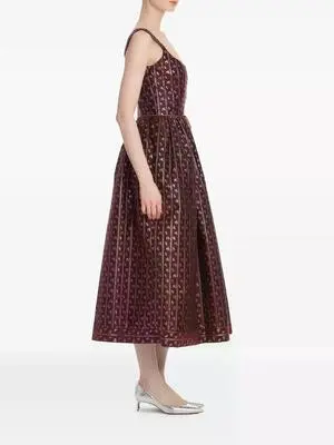 MARKARIAN Apple Floral-stripe" Corset Midi Dress - Red