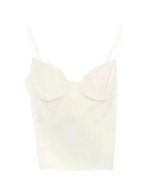 VICOLO Lace Overlay Sweetheart Neck Top