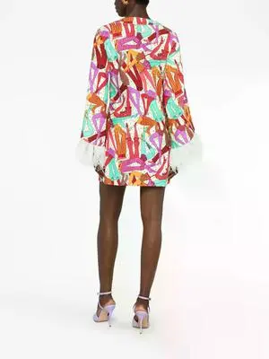 La DoubleJ Feather-trim Printed Cotton Dress - Neutrals