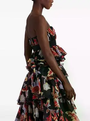 La DoubleJ Floral Print Strapless Gown