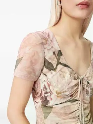 ALLSAINTS Floral Print Ruched T-shirt - Pink