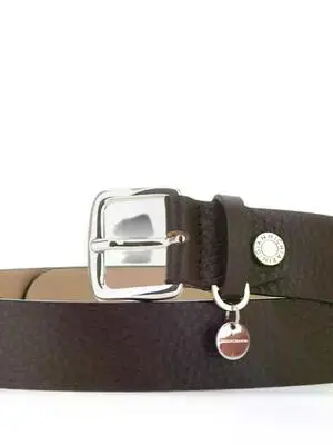 GIANNI CHIARINI Grained Leather Belt With Logo Charm - Brown
