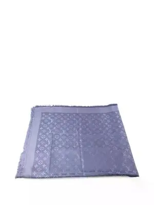 LOUIS VUITTON Monogram-pattern Fringe Scarf - Blue