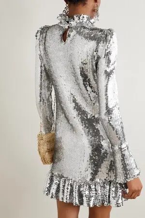 Rabanne Ruffled Sequined Stretchtulle Mini Dress