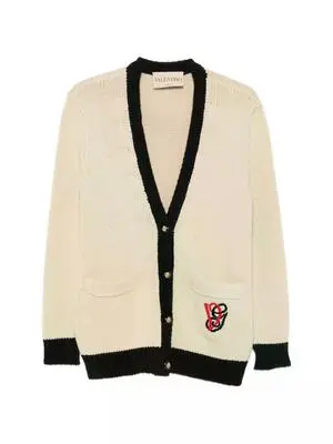 Valentino Garavani V-logo Embroidered V-neck Cardigan - Neutrals
