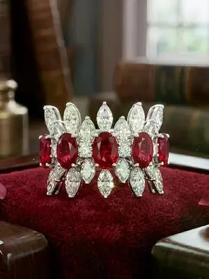 HYT JEWELRY Ruby And Diamond Band Ring