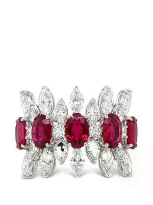 HYT JEWELRY Ruby And Diamond Band Ring - Silver