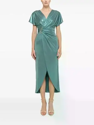 NISSA Midi Dress With Metallic Detail - Green