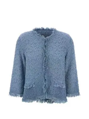 KANGRA Embroidered Fringe-trim Cardigan - Blue