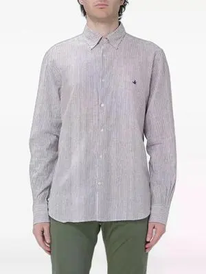 BROOKSFIELD Striped-pattern Linen Shirt - Brown