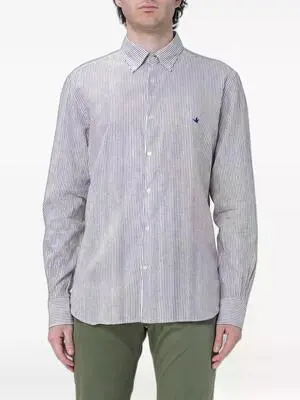BROOKSFIELD Striped-pattern Linen Shirt - Brown