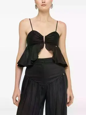 NISSA Ruffled Lyocell Crop Top - Black
