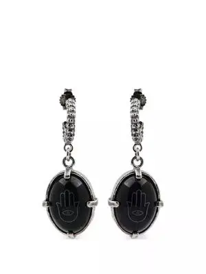 GEM KINGDOM Hamsa Engraved Onyx Drop Earrings