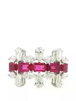 HYT JEWELRY Ruby And Diamond Multi-cut Band Ring - Silver