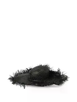 Emporio Armani Woven-raffia Hat With Frayed Edges - Black