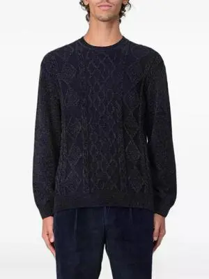Emporio Armani Cable-knit Diamond Pattern Crew Neck Sweater - Blue